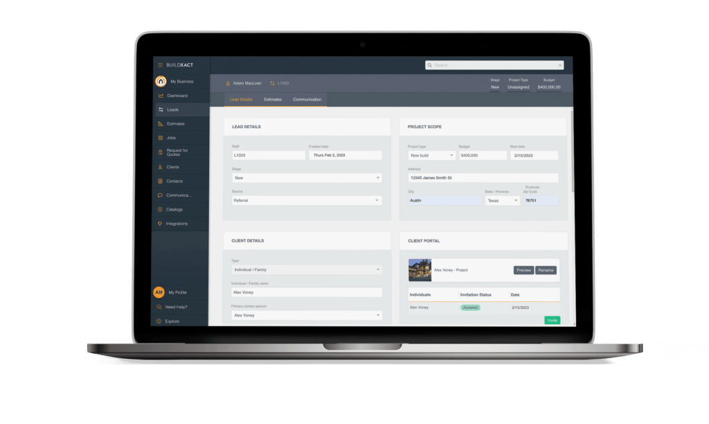 Construction Lead Management Software | Buildxact US